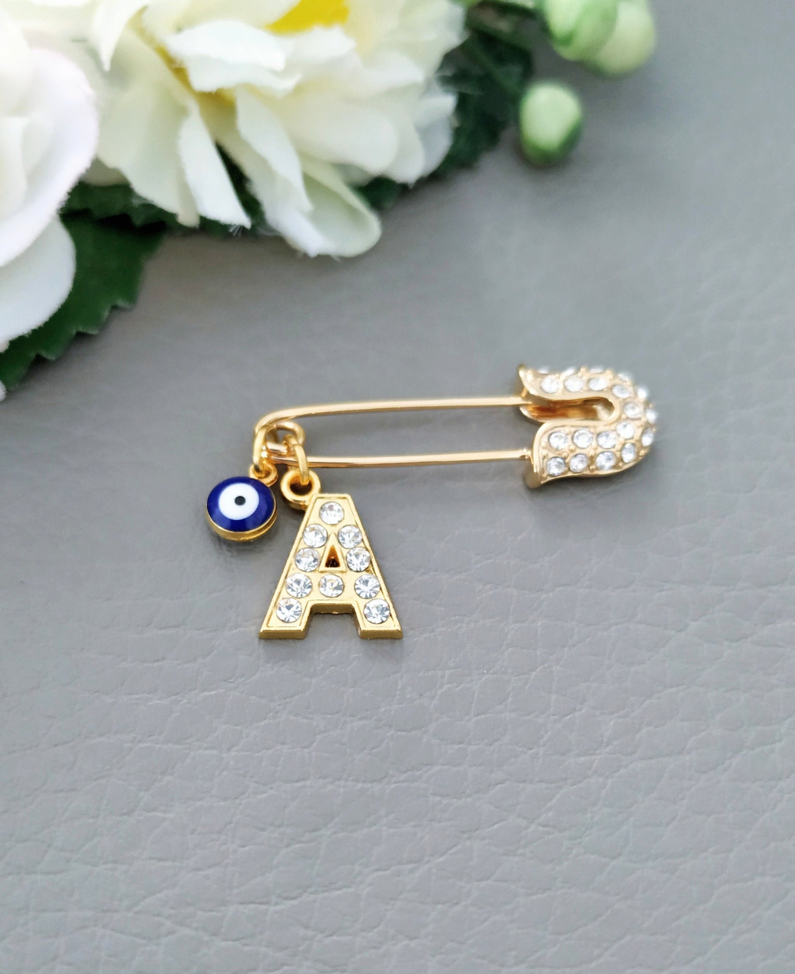 Evil Eye Pin Personalized Initial Pin Custom Evil Eye Safety - Etsy