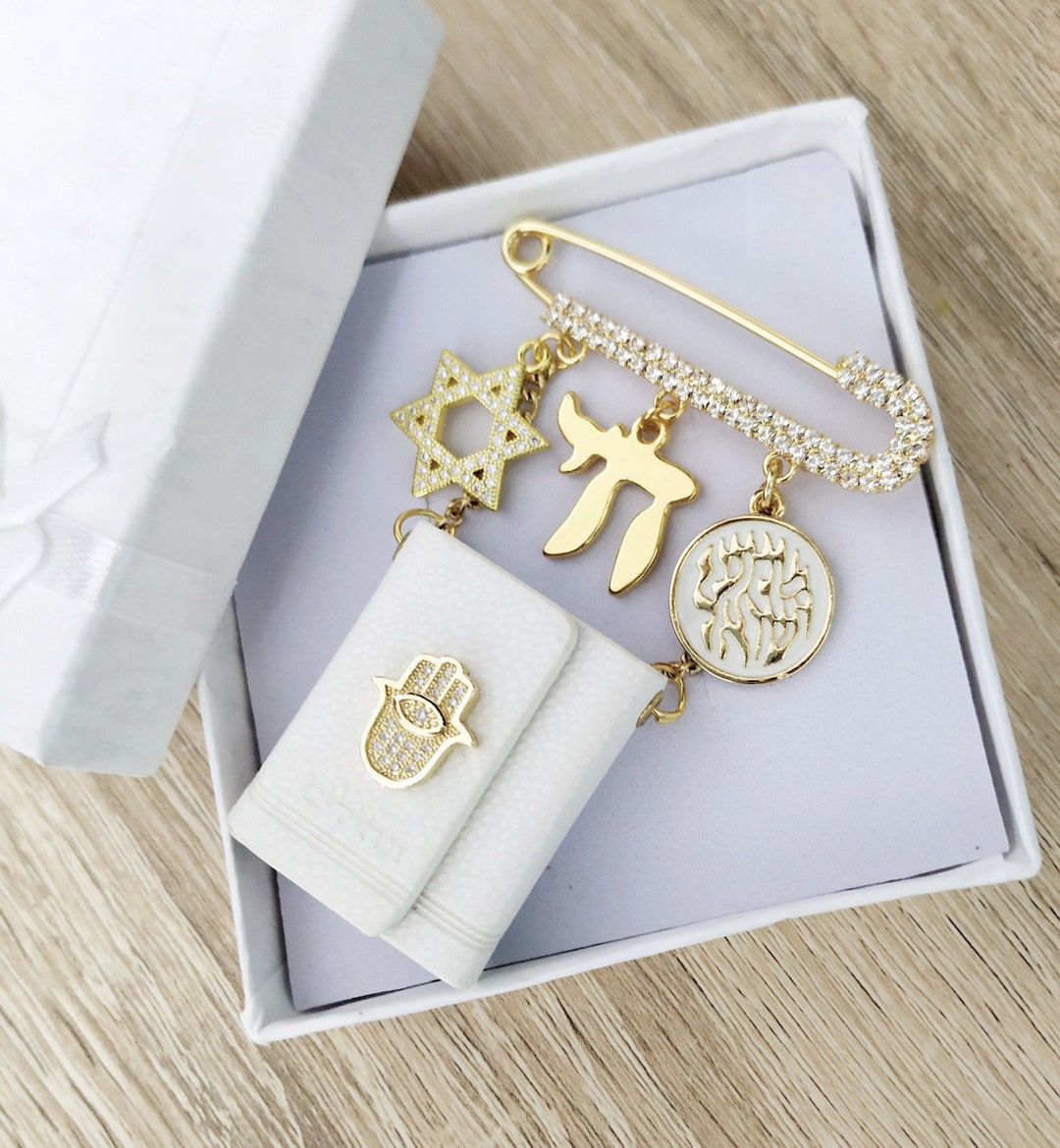 Luxury Gold Tehillim Pin Brooch, Judaica Gifts, Hebrew Jewish Jewelry ...