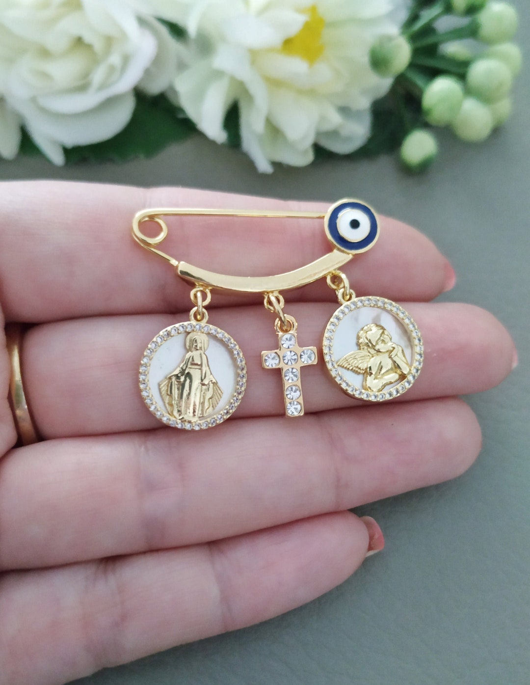 Protection for Baby, Medallion for Baby Crib, Gold Virgin Mary Guardian ...