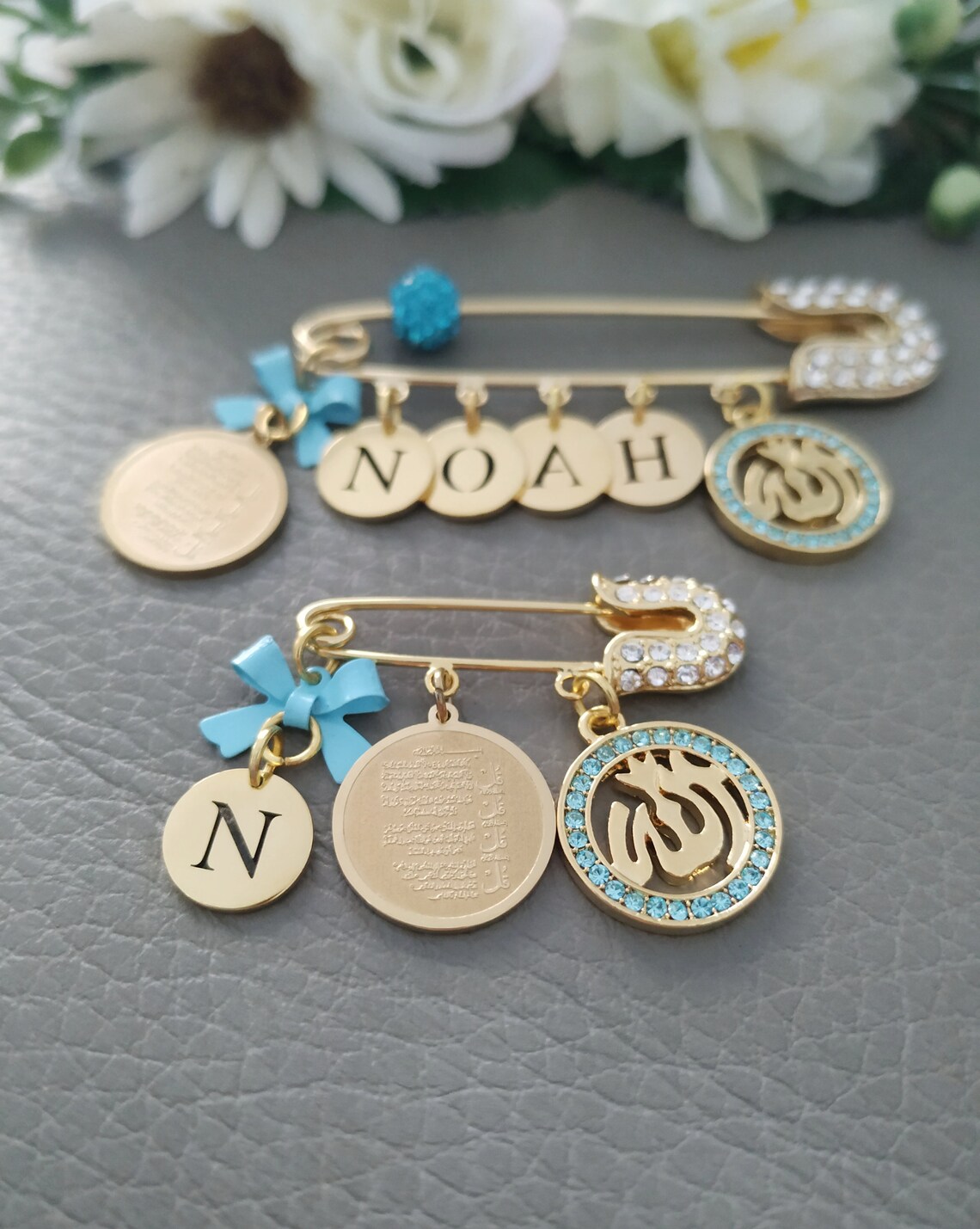 Personalized Diamante Allah Ayatul Kursi 4 Qul Baby Pins | Etsy