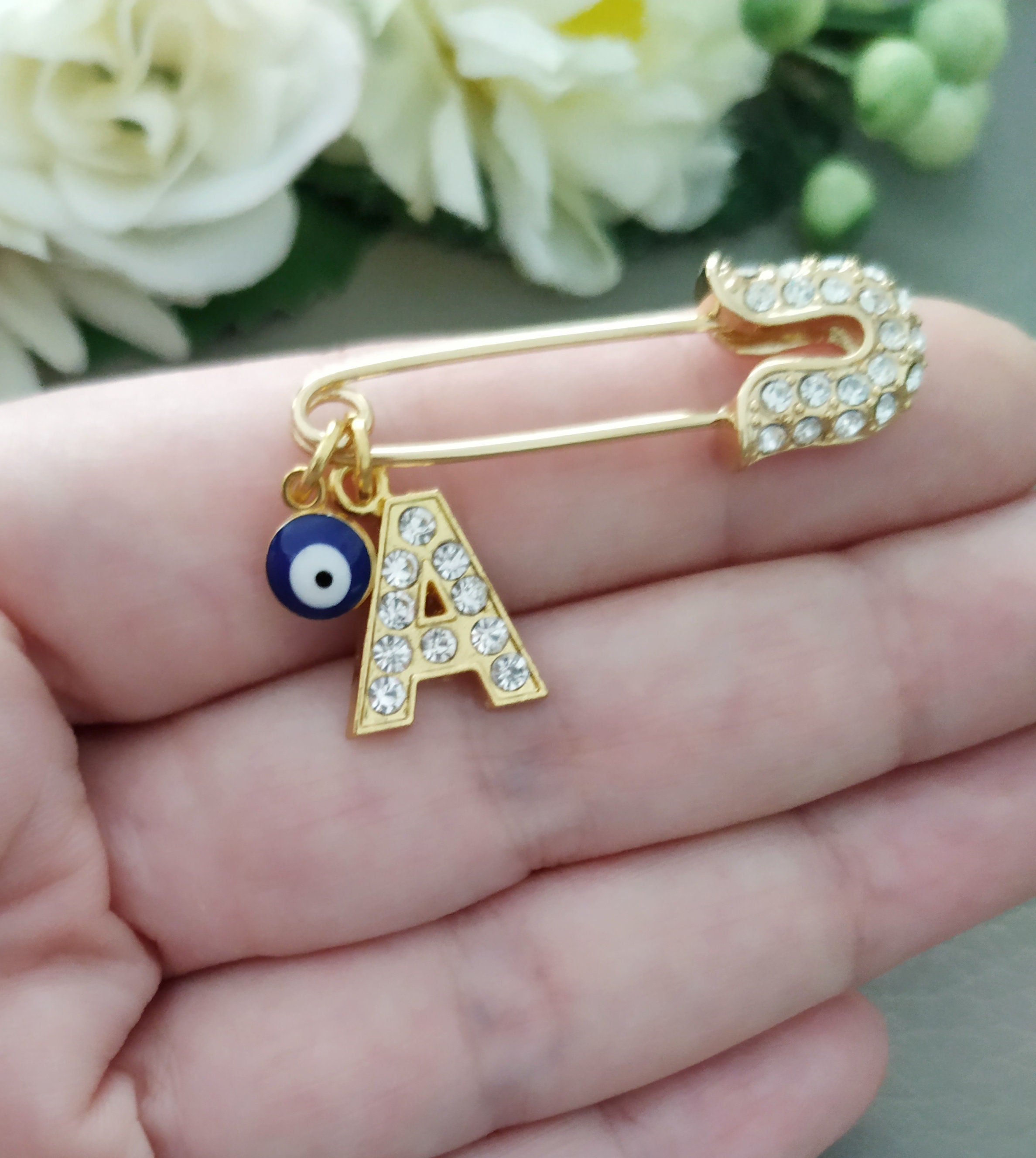 Evil Eye Pin Personalized Initial Pin Custom Evil Eye Safety - Etsy