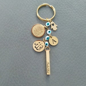 Personalized Four Qul Keychain, Gold Allah Mashallah Key Chain, Muslim ...