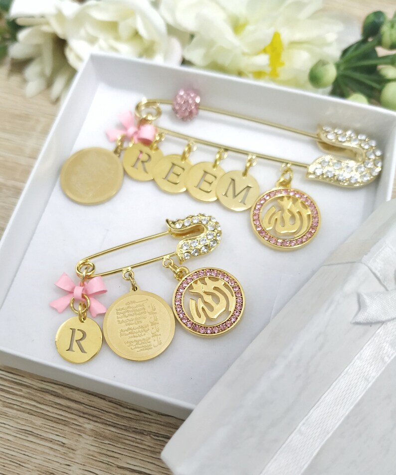Personalized Diamante Allah Ayatul Kursi 4 Qul Baby Pins - Etsy