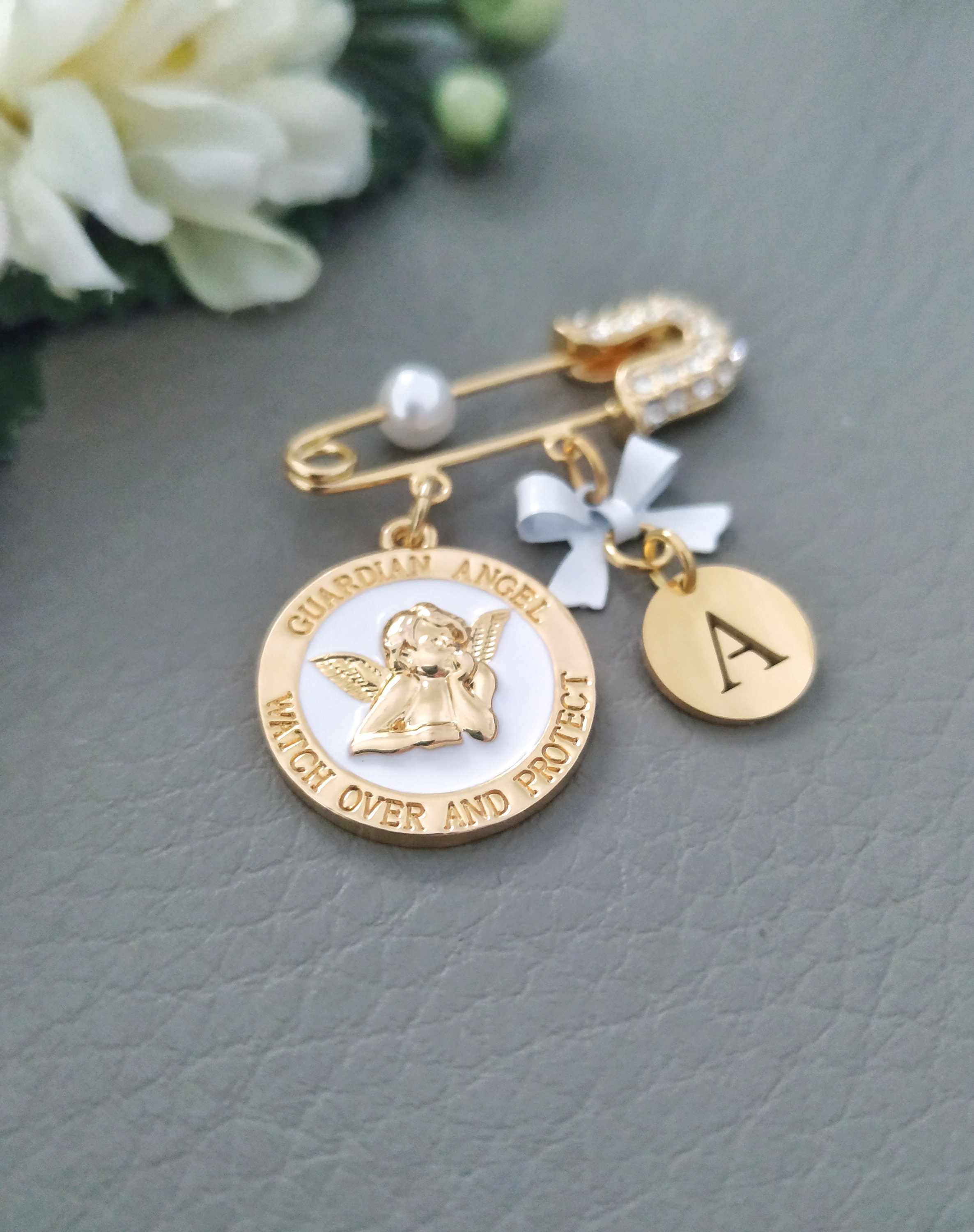 Guardian Angel Pin Gold Watch Over and Protect Baby Brooch - Etsy