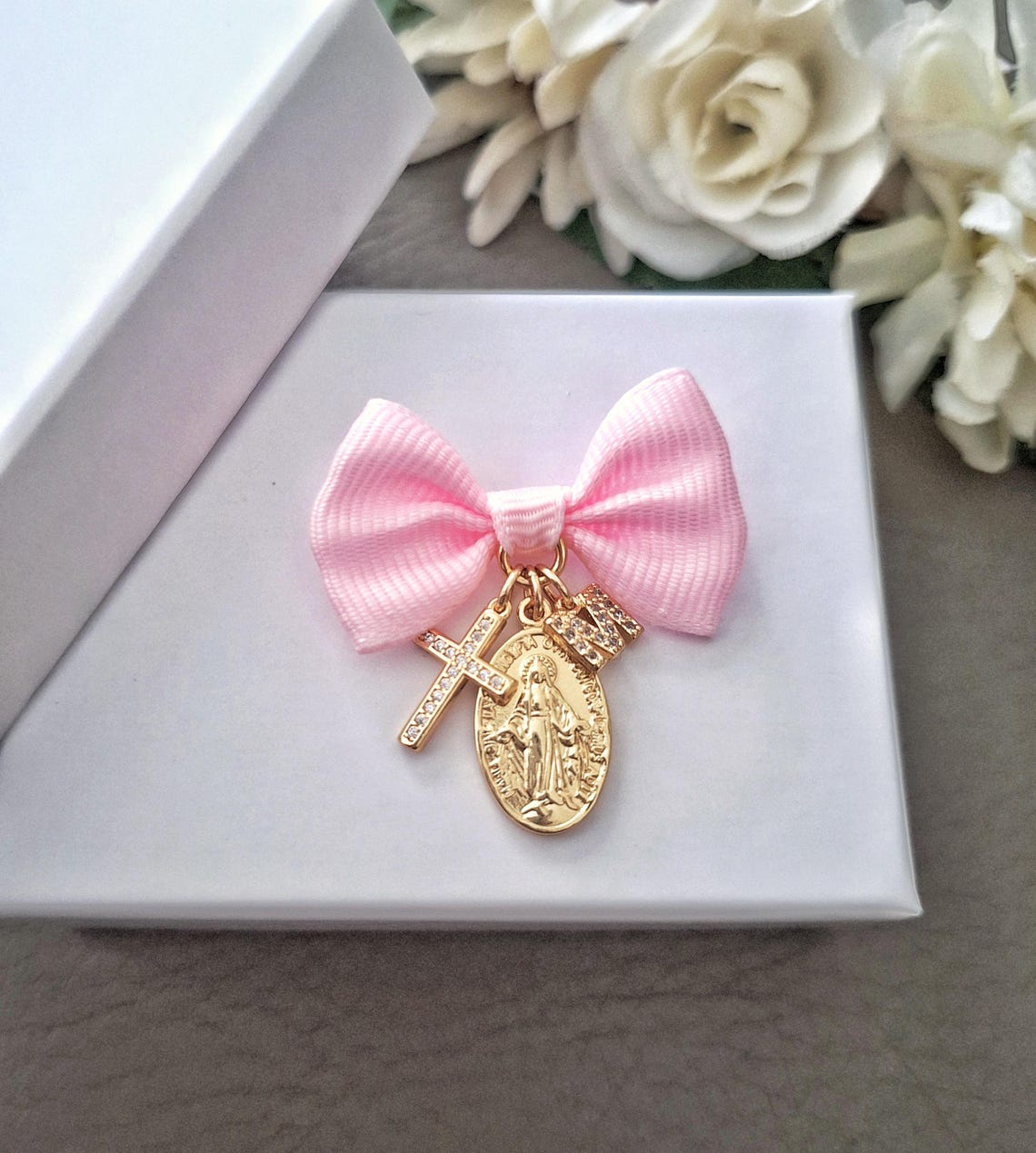 Saint Baby Pins, Virgin Mary Protection Jewelry, Gold Bowknot Brooch ...