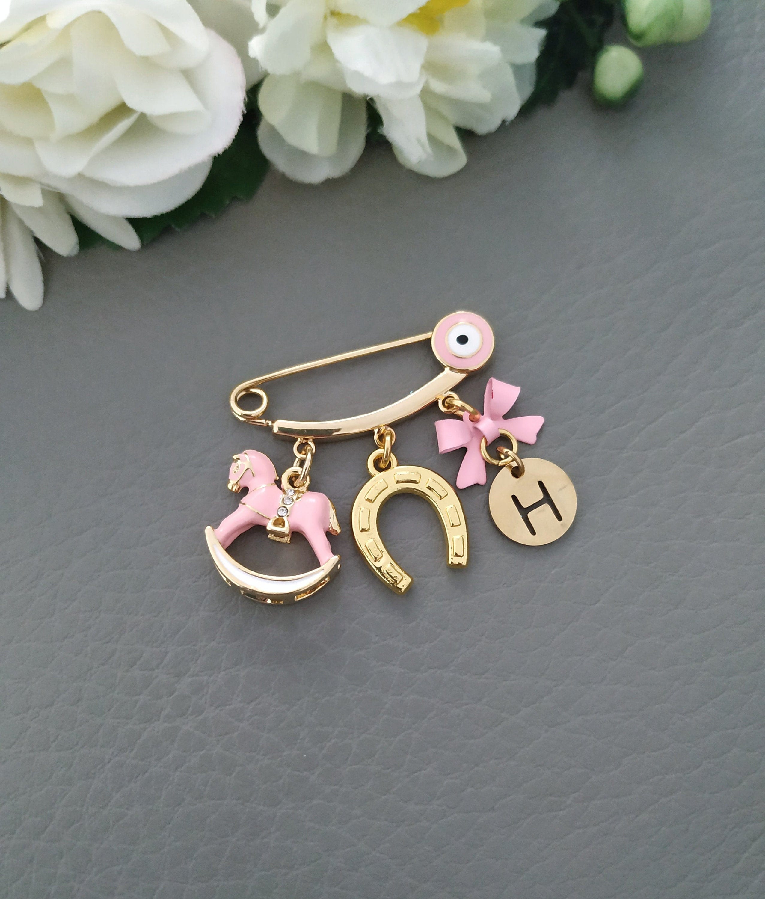 Personalized Baby Pin Brooch Horseshoe Good Luck Charm - Etsy