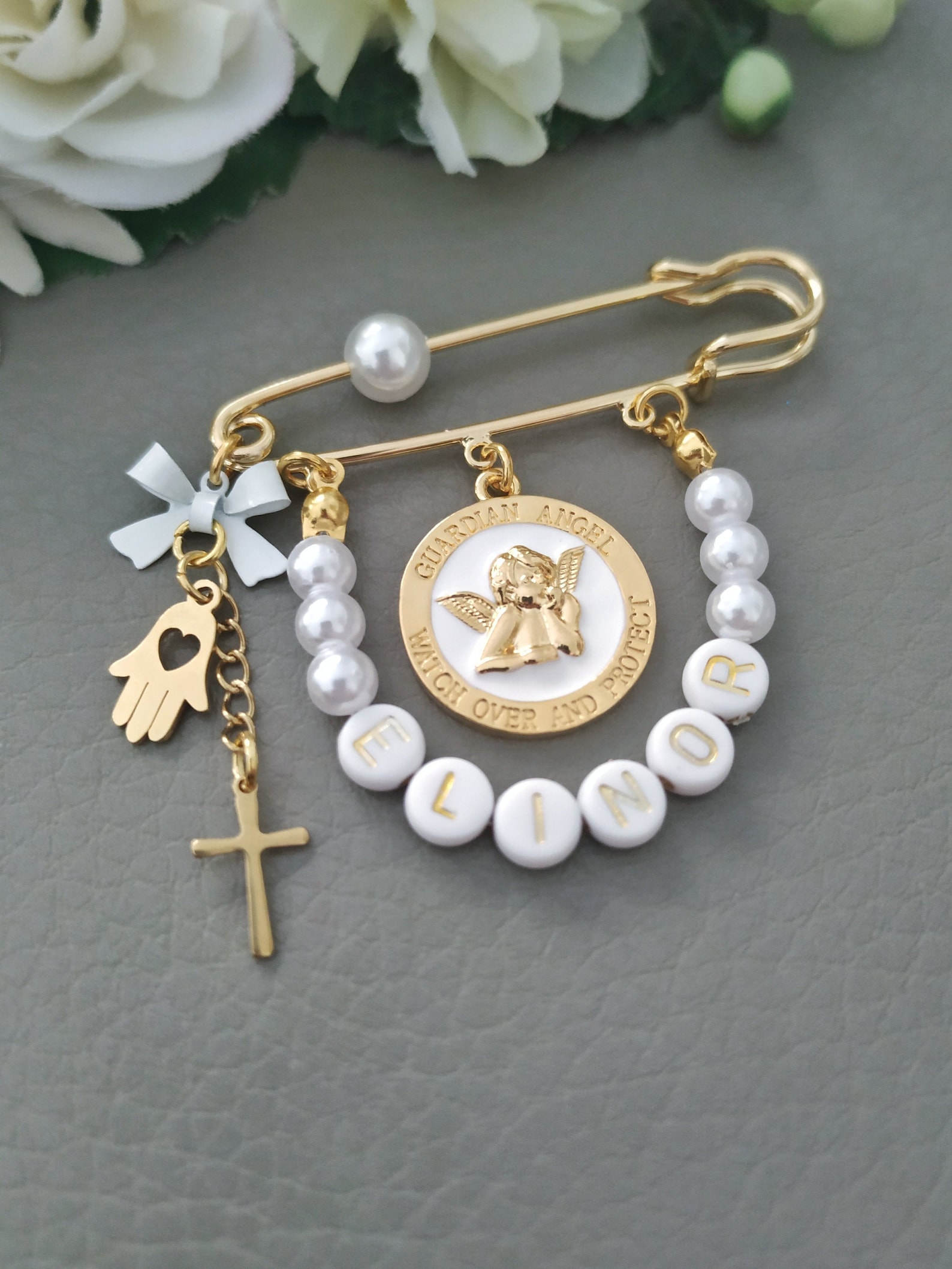 Custom Safety Pin With Guardian Angel Newborn Name Gift | Etsy