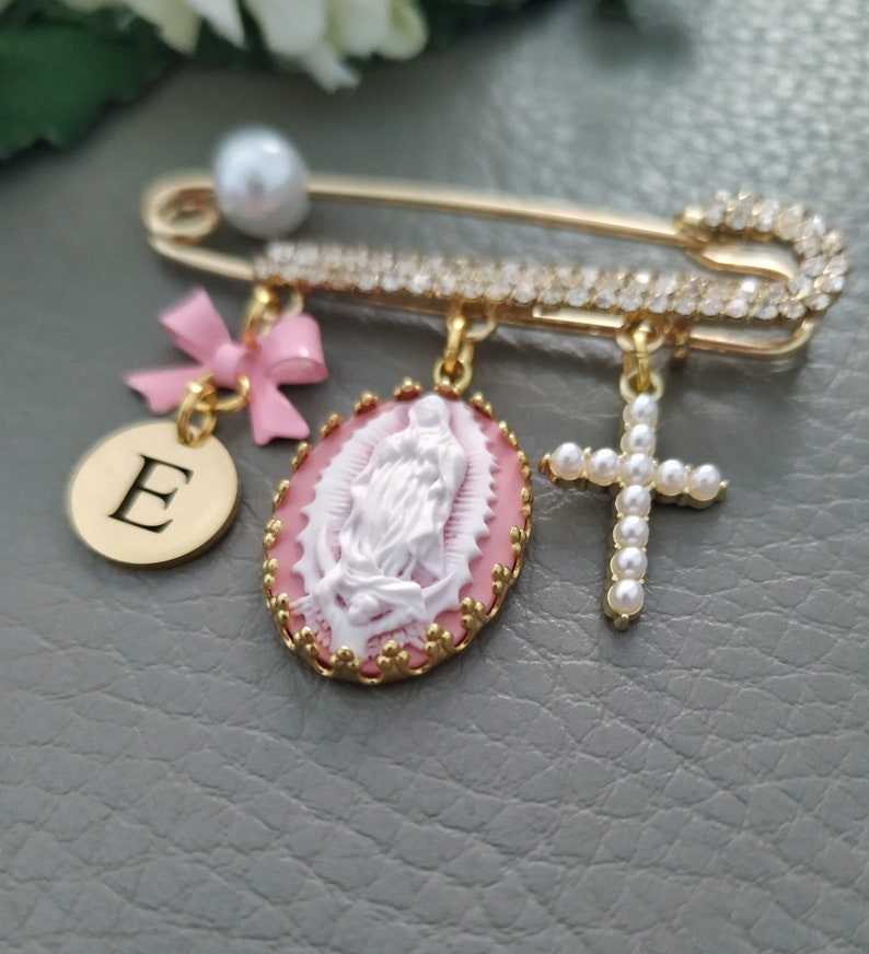 Personalized Baptism Gift Virgin Mary Baby Pin Gold Blue or - Etsy