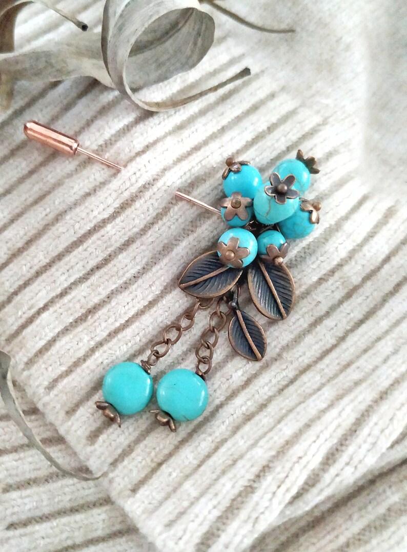 Turquoise Lapel Pin Natural Turquoise Cooper Women Men Lapel | Etsy