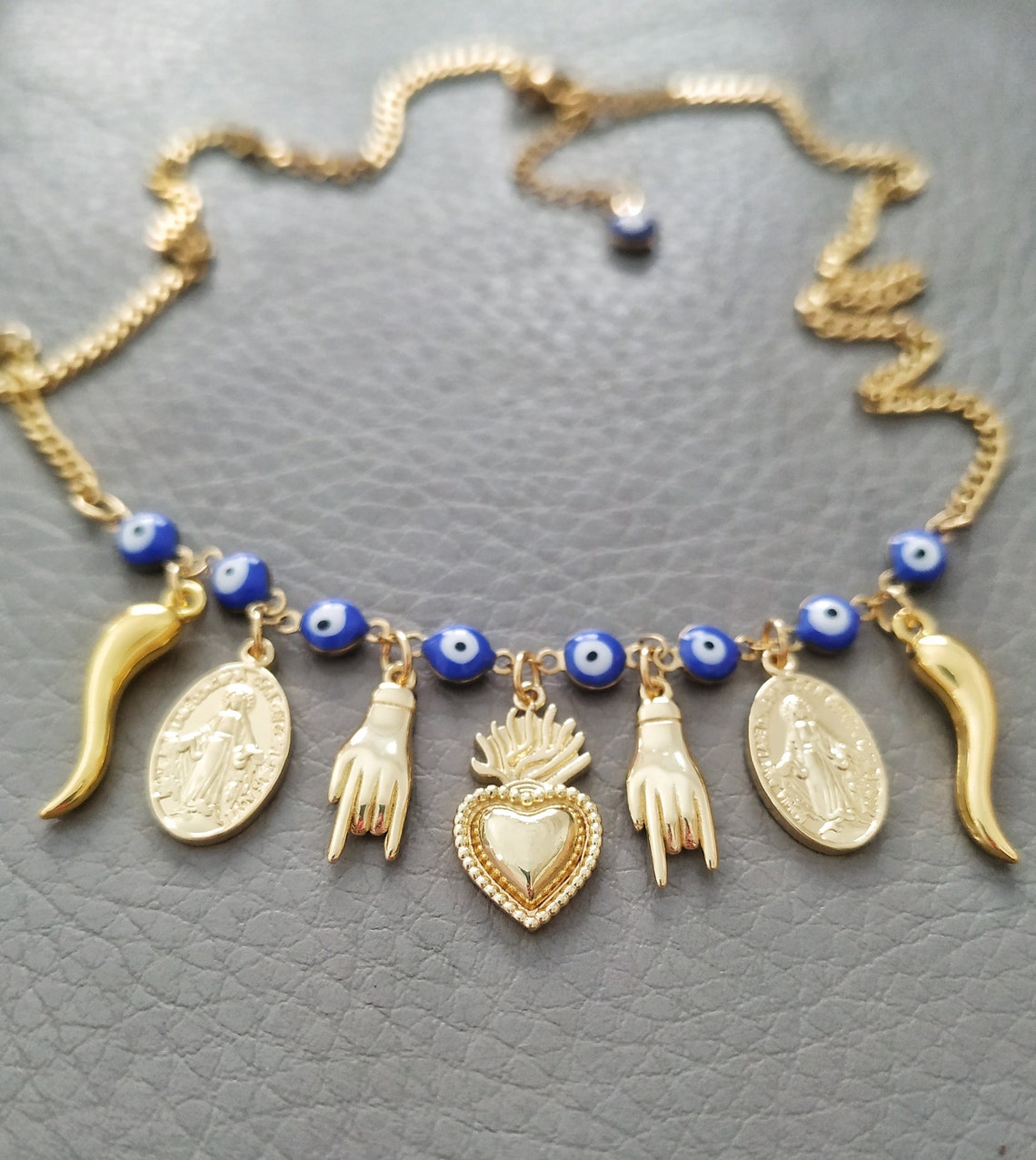 Italian Malocchio Necklace Cornetti Blue Evil Eye Italy - Etsy