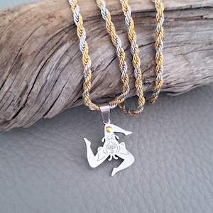 2 Tone Trinacria Necklace, Triskelion Pendant, Steel Rope Chain, Three ...