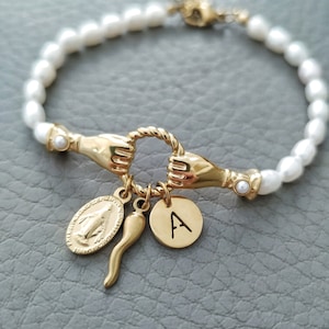 Natural Pearls Bracelet, Italian Charms, Protection Jewelry - Etsy