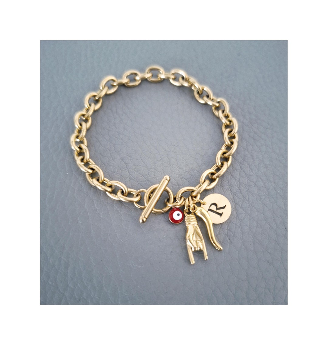 Italian Charms Bracelet, Cornicello Horn Gold Ktslian Charm, Custom ...