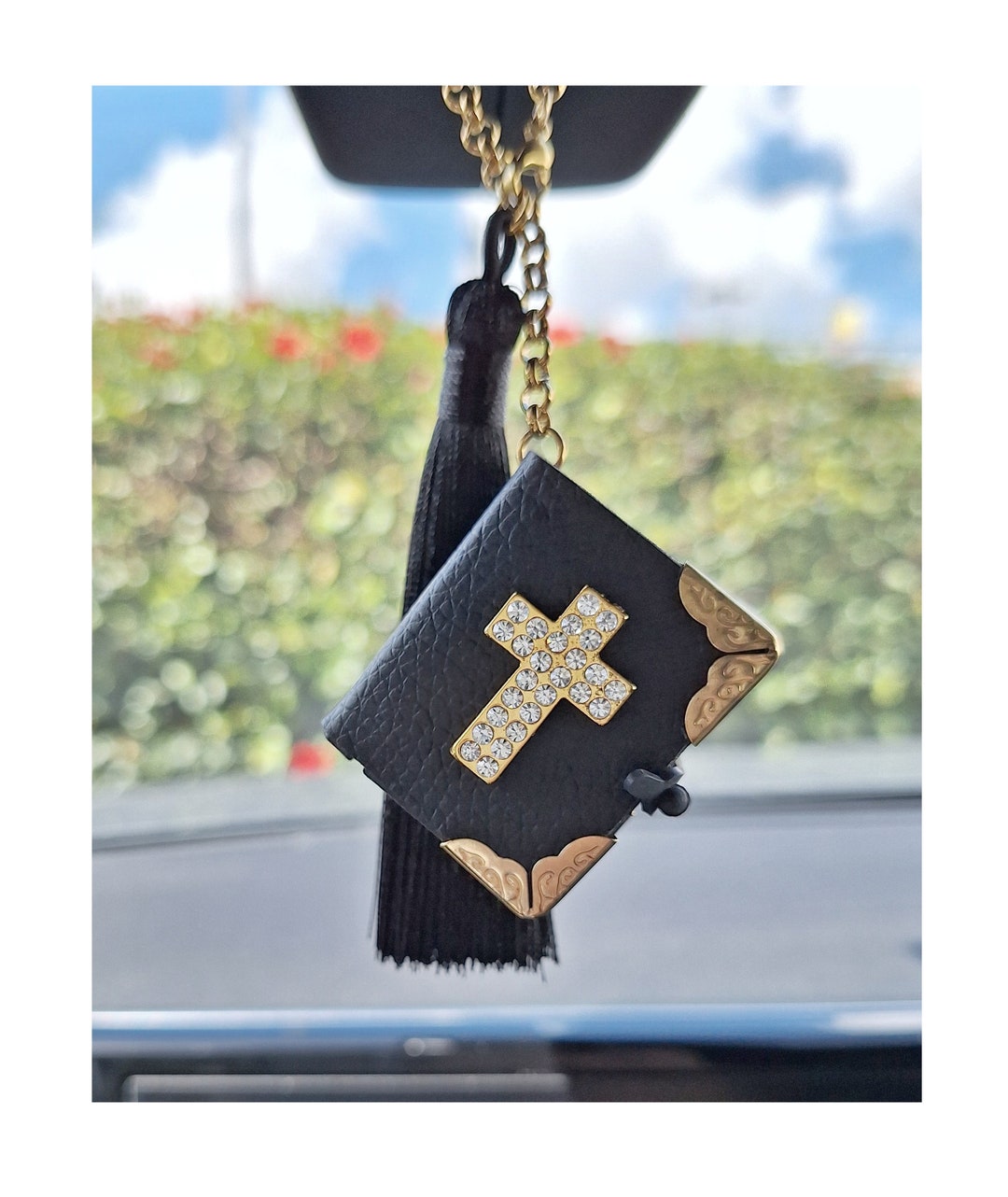 Mini Bible Car Charm, Cross Rear View Mirror Hanging, Religious ...