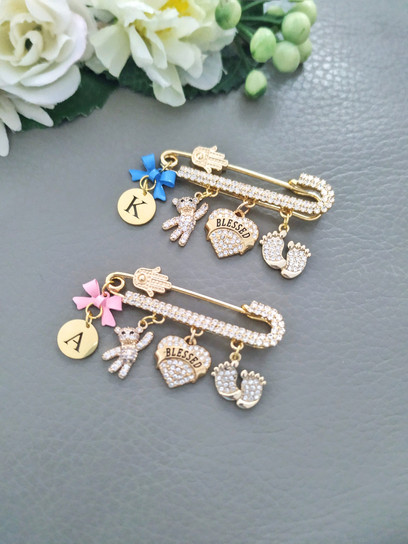Blessed Heart Baby Pin Elegant Teddy Bear Charm Baby Pin - Etsy