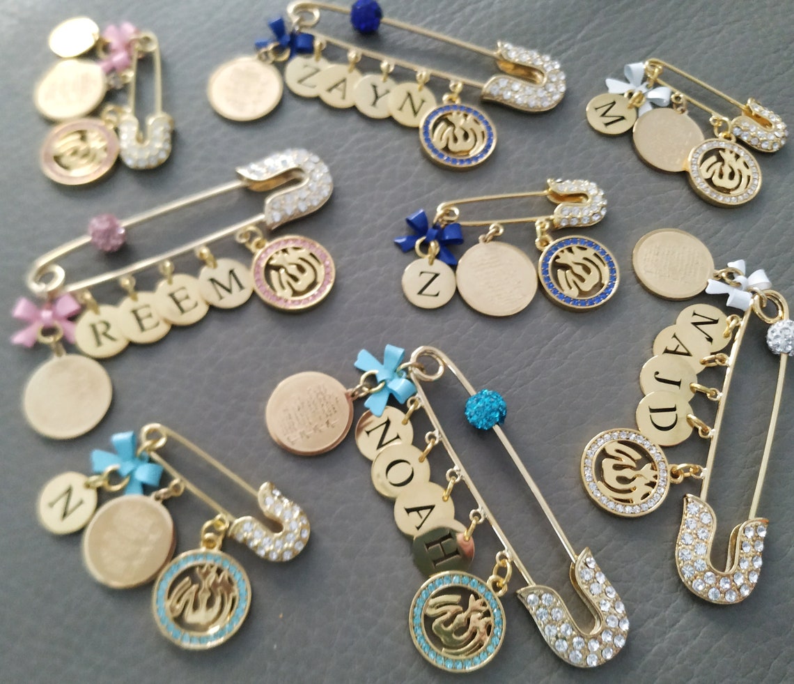 Personalized Diamante Allah Ayatul Kursi 4 Qul Baby Pins | Etsy