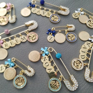 Personalized 4 Qul Ayatul Kursi Allah Pink Blue Diamante Baby Pins ...
