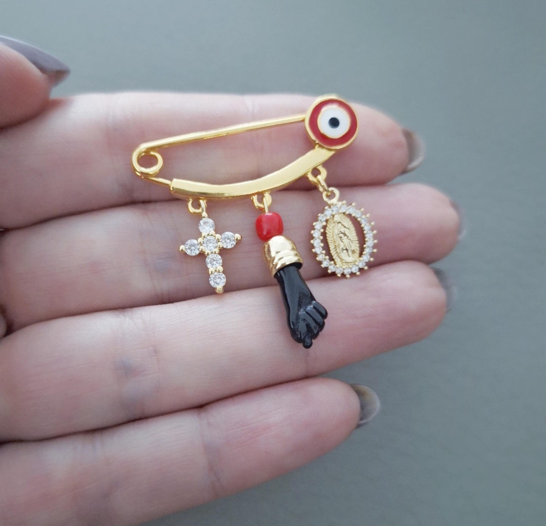 Luxury Azabache Pin, Black Higa Charm, Goldfilled Amulet, Evil Eye ...