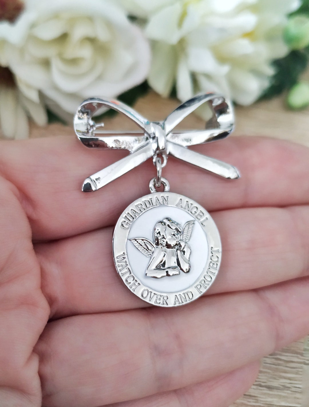 Guardian Angel Bowknot Brooch, Watch Over and Protect Baby Safety Pin ...