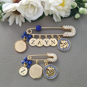 Personalized 4 Qul Ayatul Kursi Allah Pink Blue Diamante Baby Pins ...