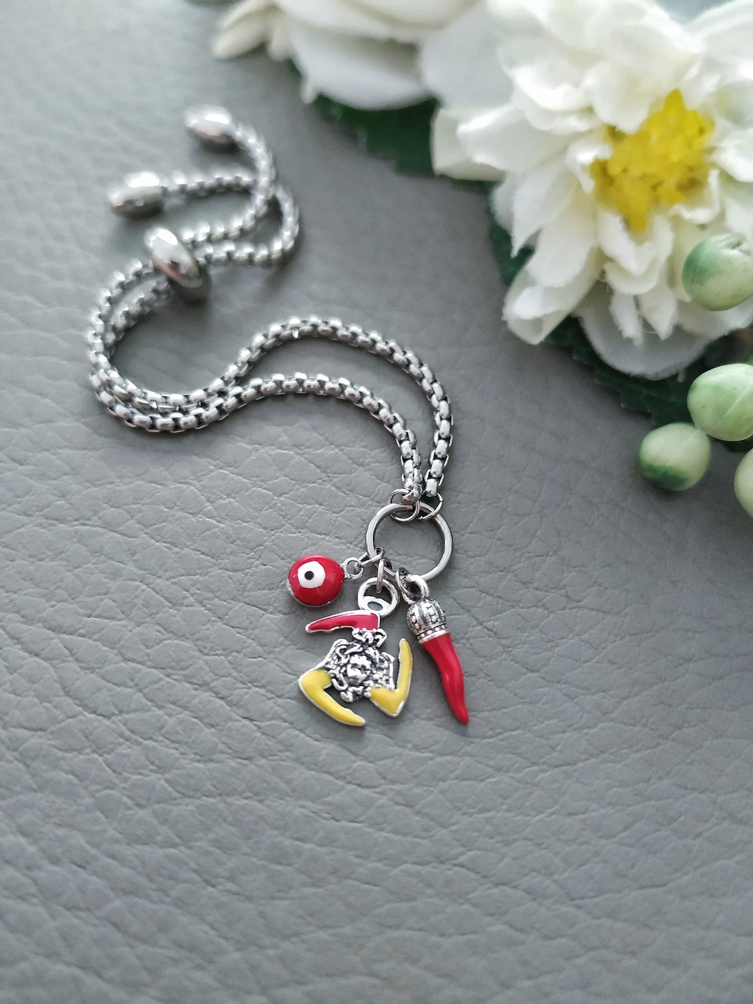 Trinacria Bracelet, Cornicello Malocchio Charms, Silver Sicilian Three ...