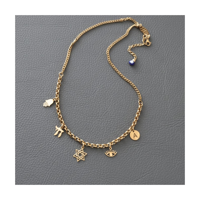 Small Jewish Star Necklace, Personalized Jewish Chai Charm Choker in ...