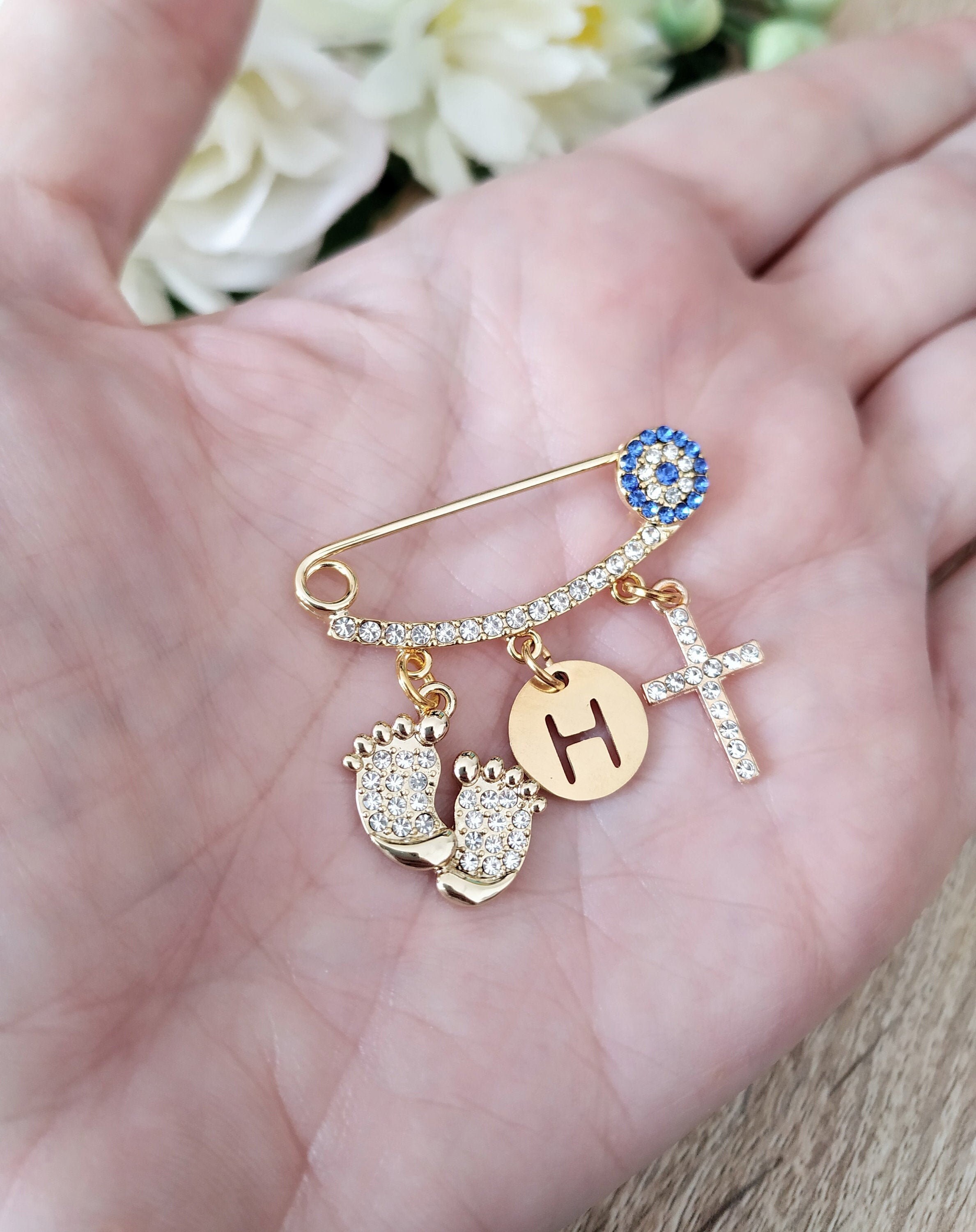 Personalized Stroller Pin Boy Girl Cross Baptism Pin | Etsy