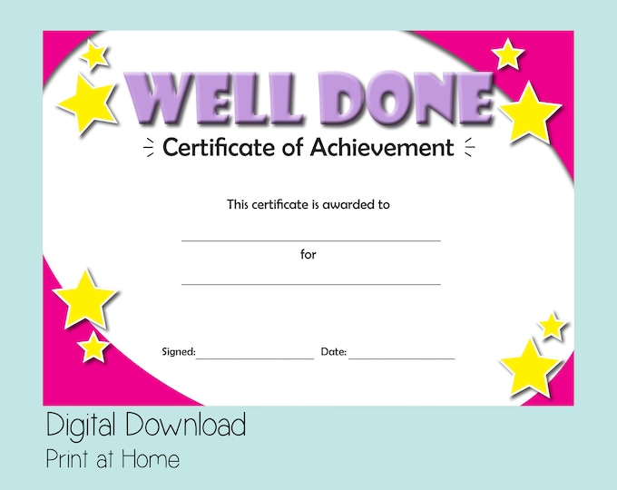 Printable Certificate of Achievement, Good Behaviour Reward, Digital ...