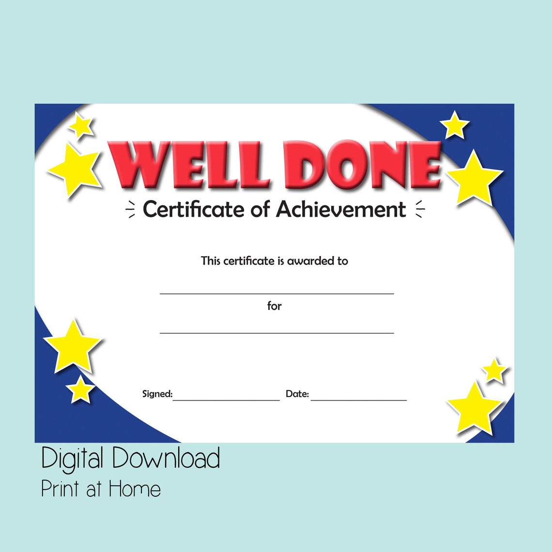 Kids Certificate of Achievement, Good Behaviour Reward, Digital ...