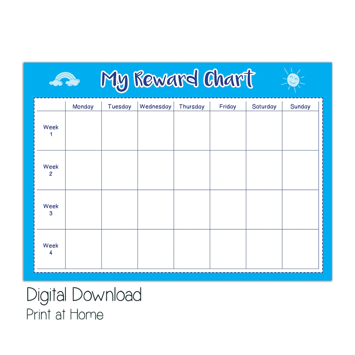 Printable Reward Chart, Kids Reward Chart Printable, Boys Reward Chart ...