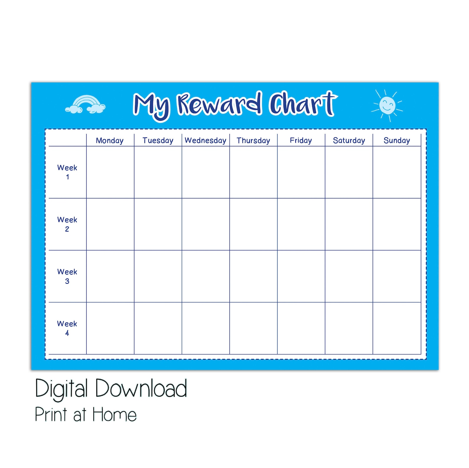 Printable Reward Chart, Kids Reward Chart Printable, Boys Reward Chart ...