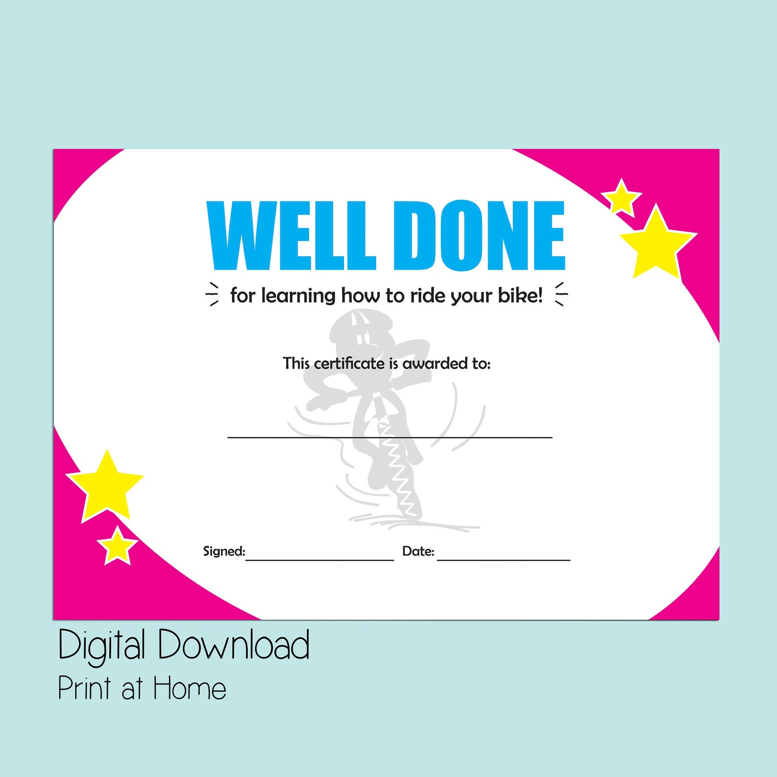 Printable Cycling Certificate, Girls Bike Certificate, Cycling Award ...