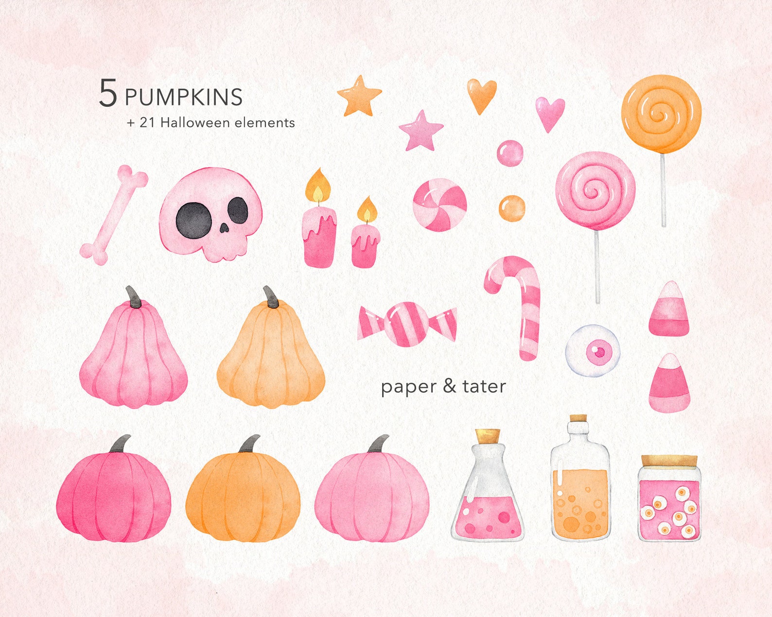 Pink Halloween Watercolor Clipart Cute Pastel Halloween Girl - Etsy