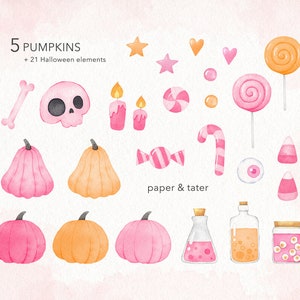 Pink Halloween Watercolor Clipart, Cute Pastel Halloween Girl PNG - Etsy