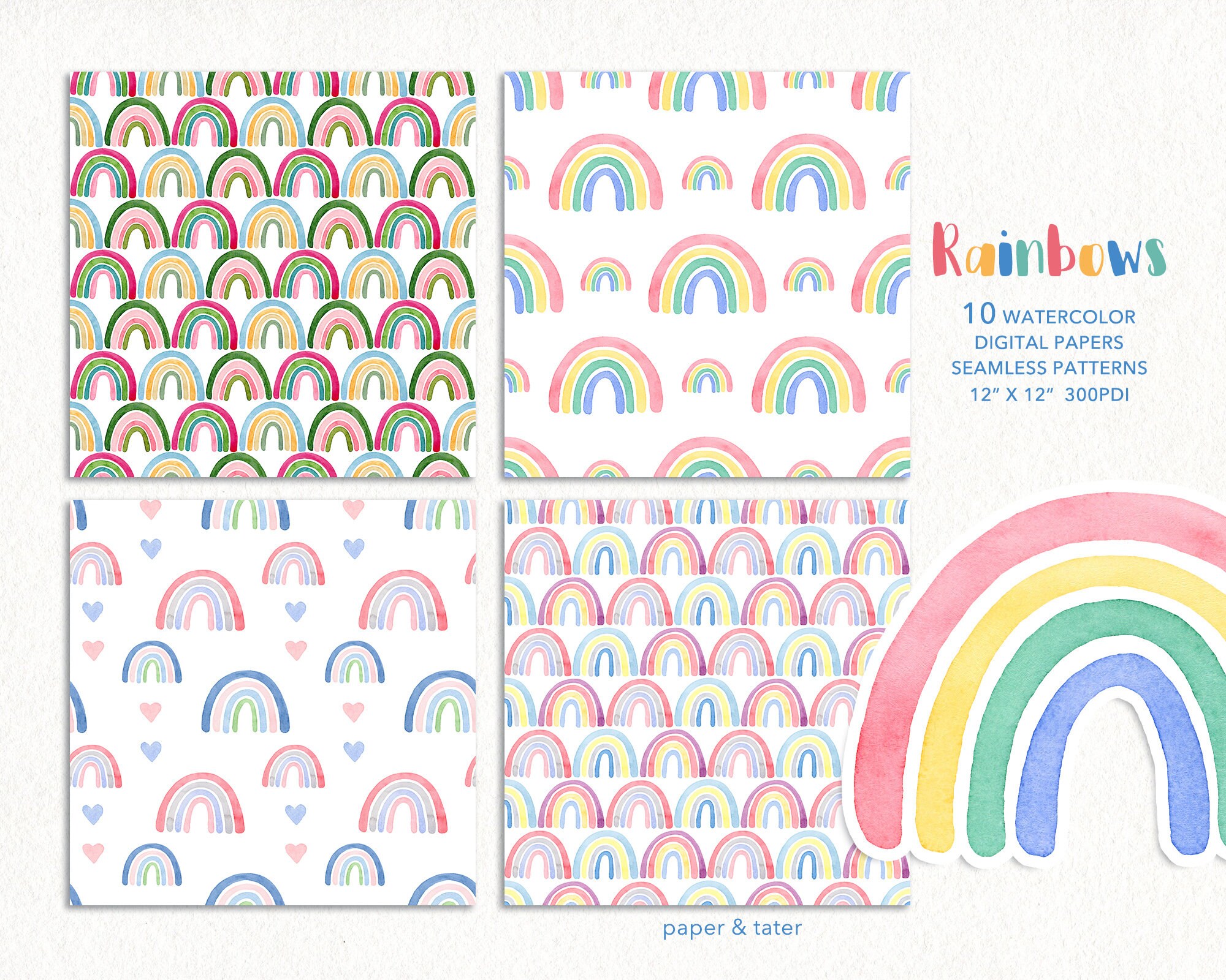 Watercolor Rainbow Digital Papers Fabric Seamless Pattern | Etsy