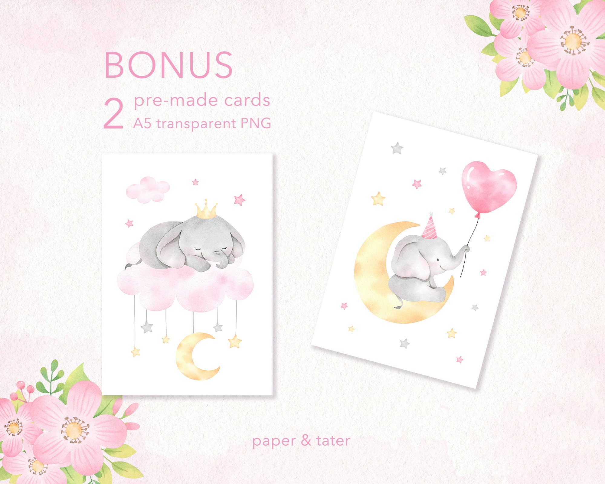 Watercolor Pink Baby Elephant Clipart Graphics Cute Baby Girl - Etsy UK