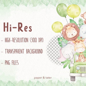 Safari Drive Composition Watercolor Baby Animals Clipart, Ready to Use ...