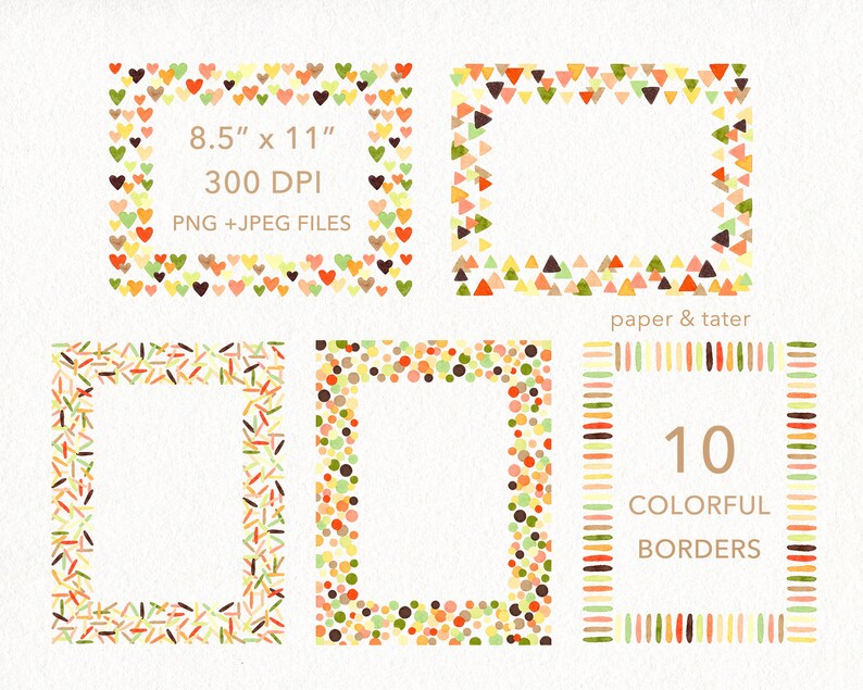 Watercolor Thanksgiving Borders Clipart Colorful Fall Rainbow - Etsy