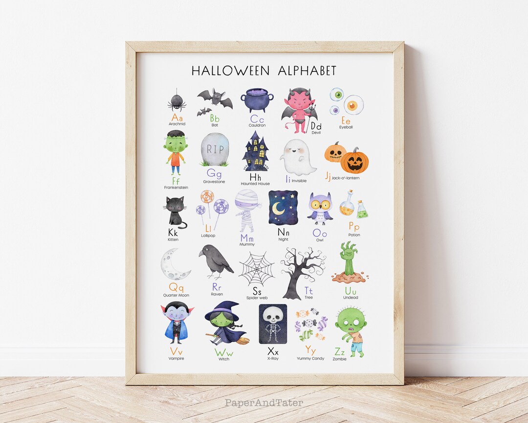 Halloween Alphabet Poster, Educational Halloween ABC Printable Wall Art ...