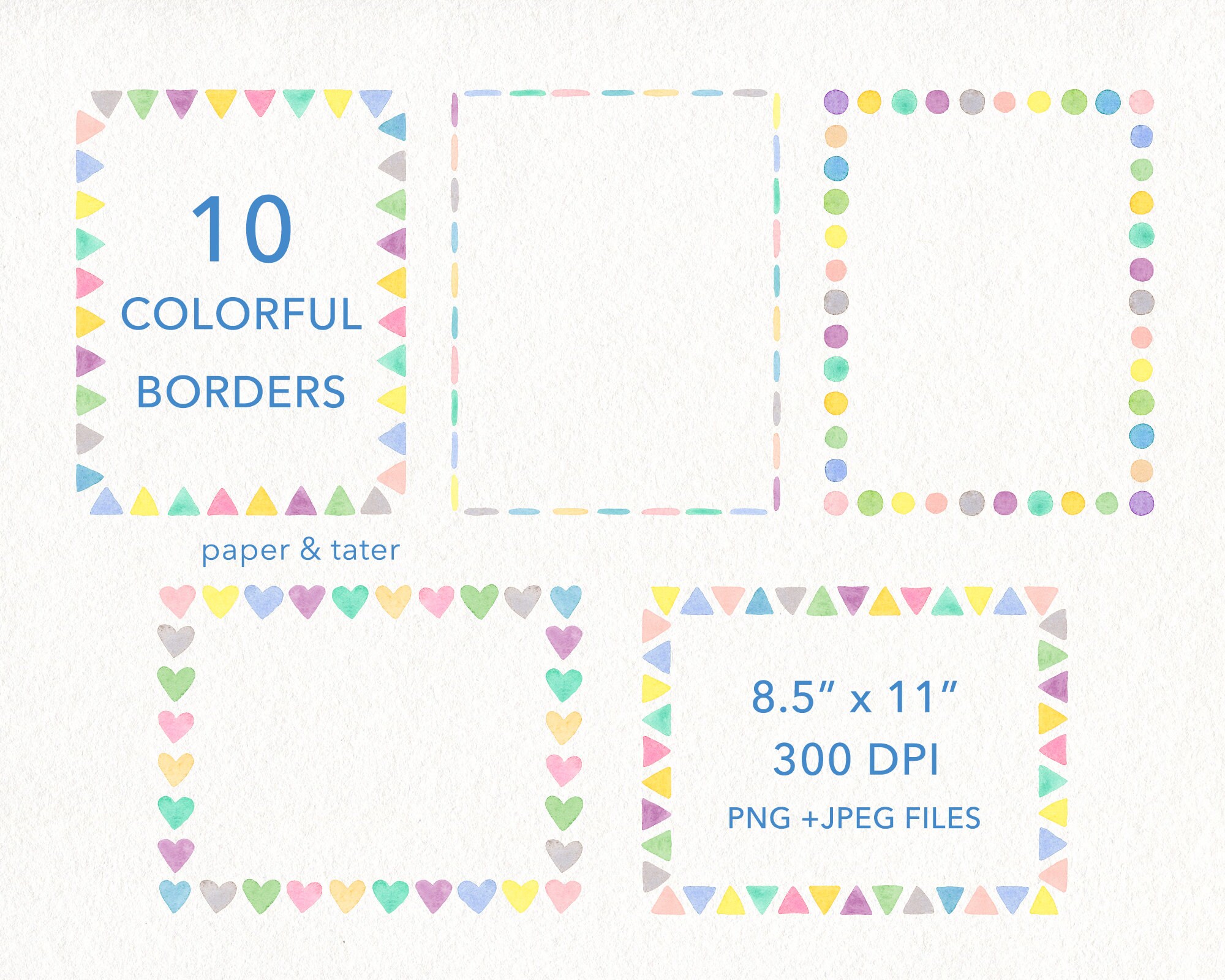 Watercolor Pastel Rainbow Borders Clipart Graphic Colorful - Etsy
