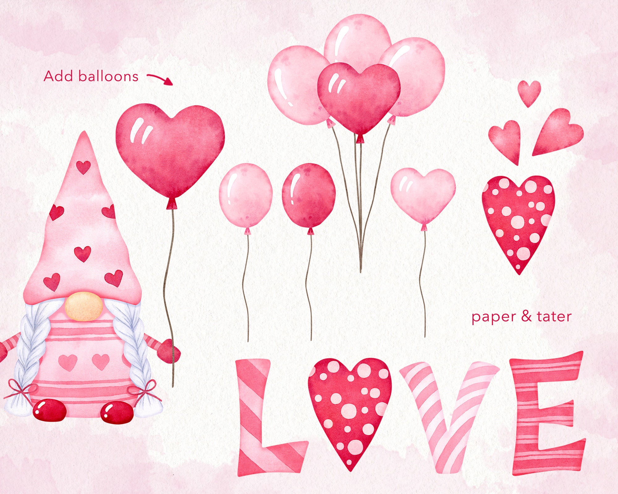 Watercolor Valentine Gnomes Clipart Graphics Nordic Gnomes | Etsy