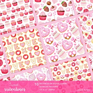 Watercolor Sweet Valentines Digital Papers, Fabric Seamless Pattern ...