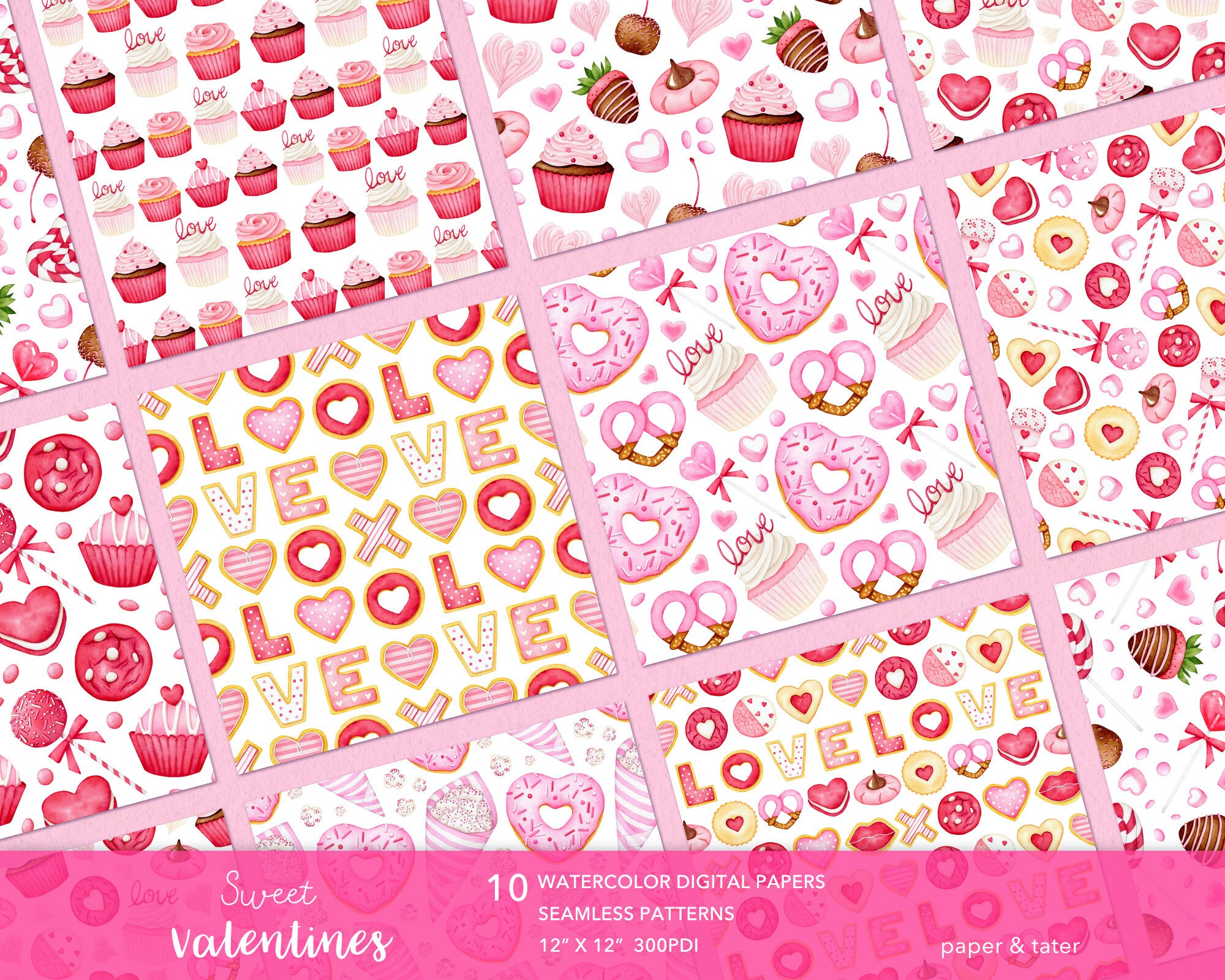 Watercolor Sweet Valentines Digital Papers Fabric Seamless | Etsy
