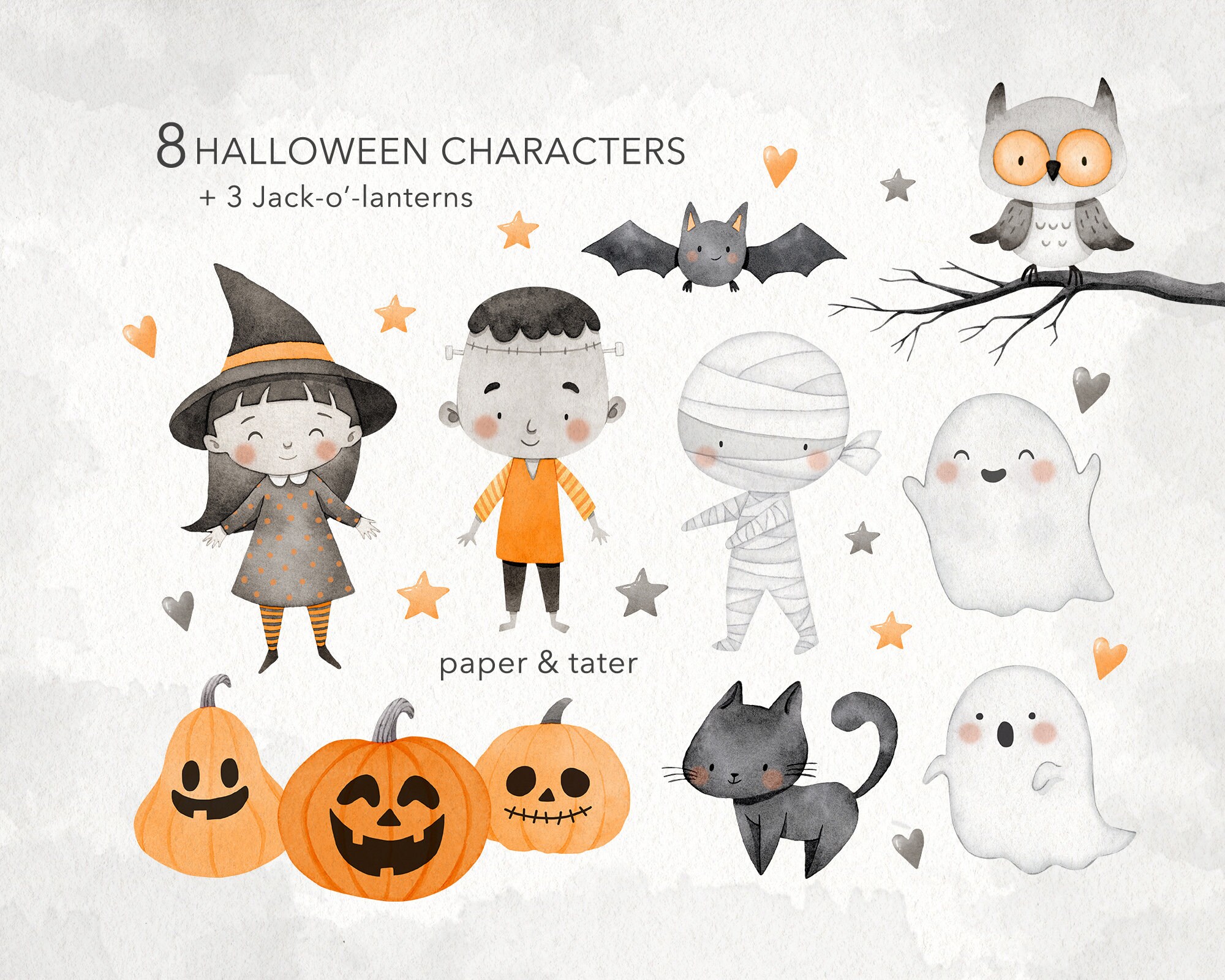 Happy Halloween Watercolor Clipart Cute Halloween Monsters - Etsy