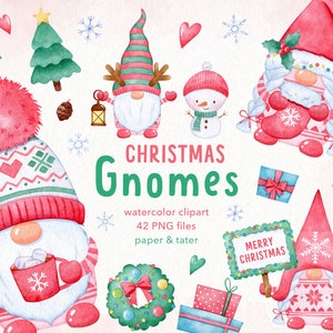 Watercolor Christmas Gnomes Clipart, Nordic Gnomes, Cute Xmas Gnome ...