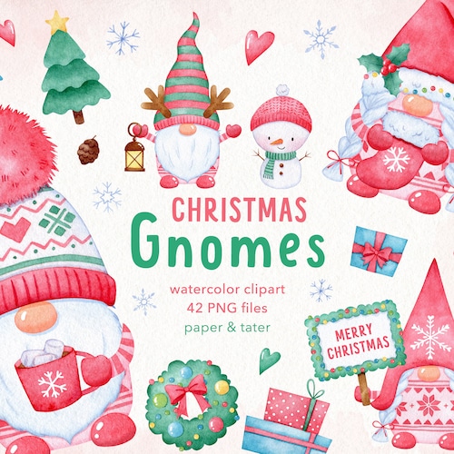 Christmas Gnome Watercolor Clipart Scandinavian Gnomes - Etsy