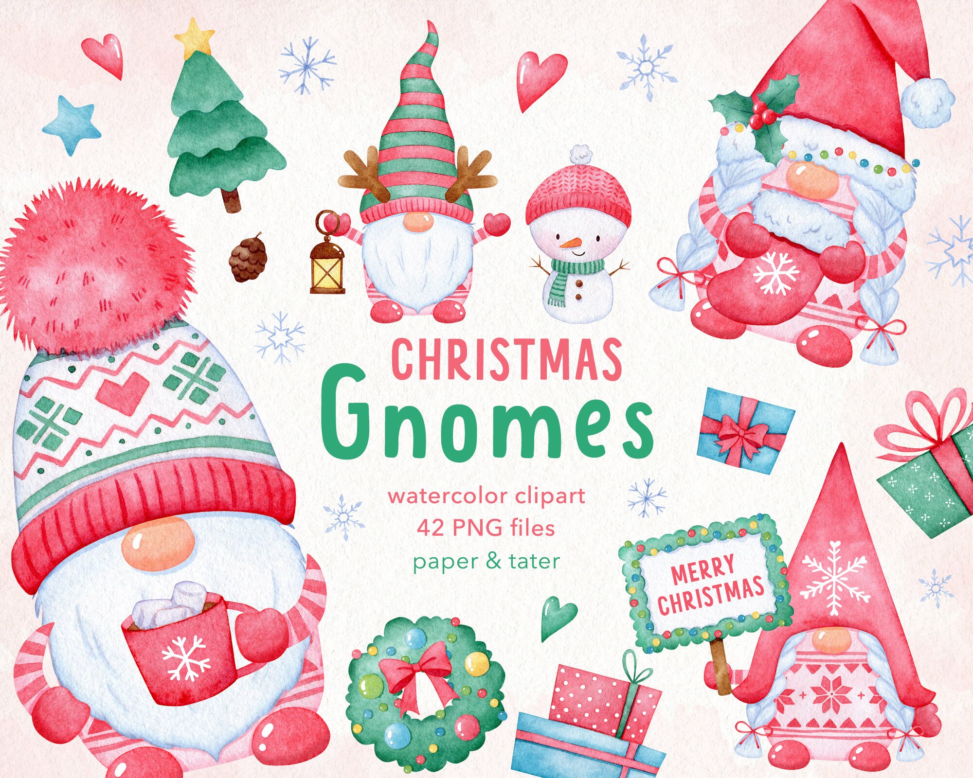 Watercolor Christmas Gnomes Clipart Nordic Gnomes Cute Xmas - Etsy