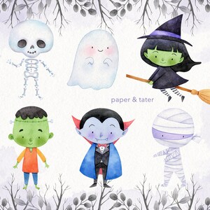 Watercolor Halloween Clipart, Cute Monsters, Witch, Vampire, Ghost ...