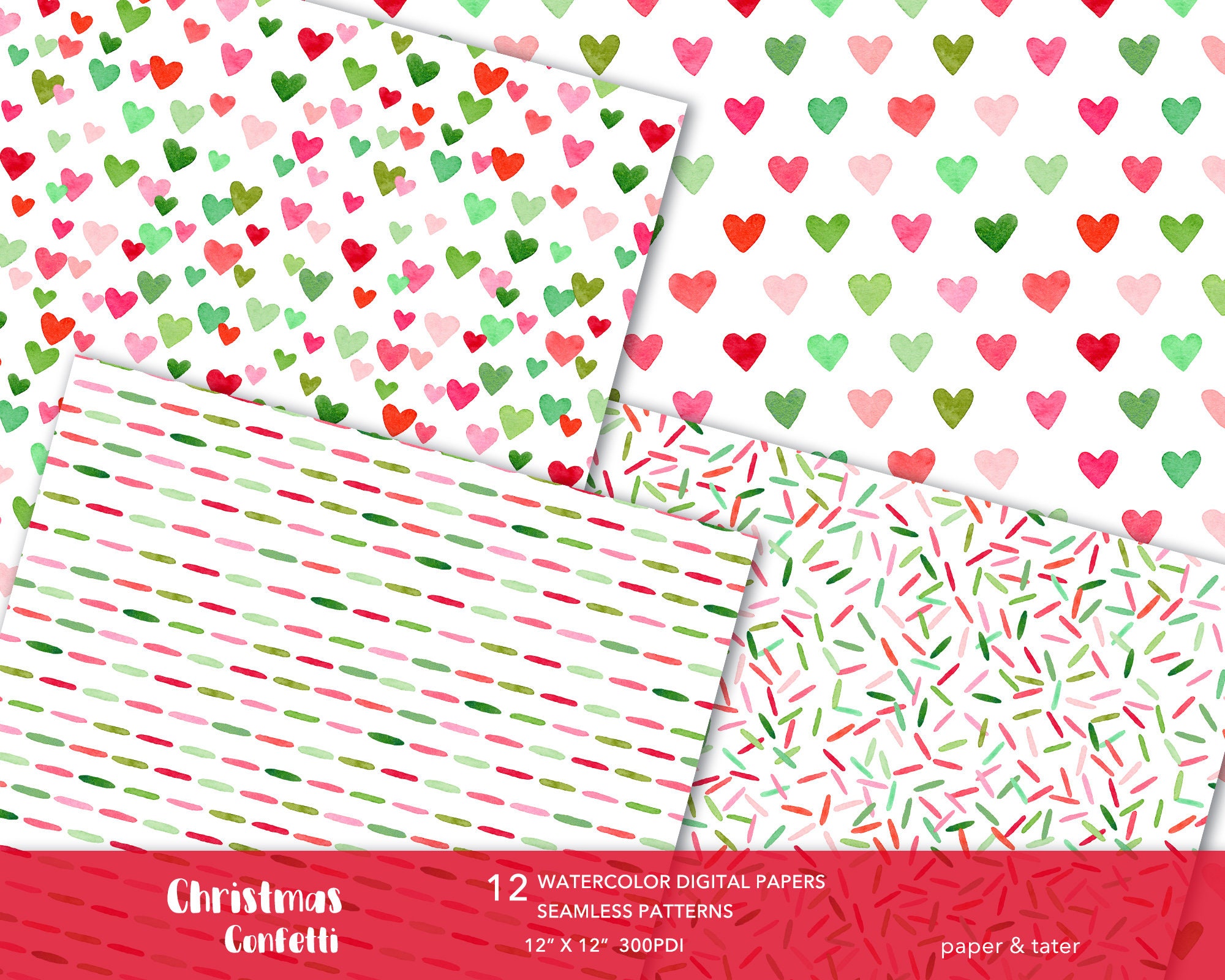 Watercolor Christmas Confetti Digital Papers Fabric Seamless | Etsy