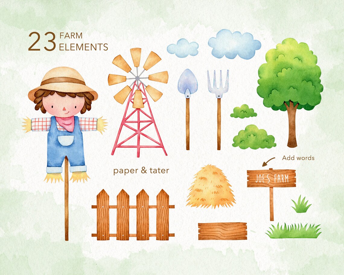 Watercolor Cute Farm Animals Clipart Graphics Farmhouse Barn - Etsy ...